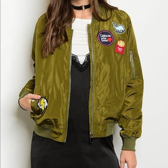 Jackets & Coats | Olive Green Patch Bomber Jacket | Poshmark